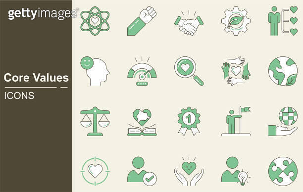 Core Values icon set.innovation, goals, responsibility, integrity ...