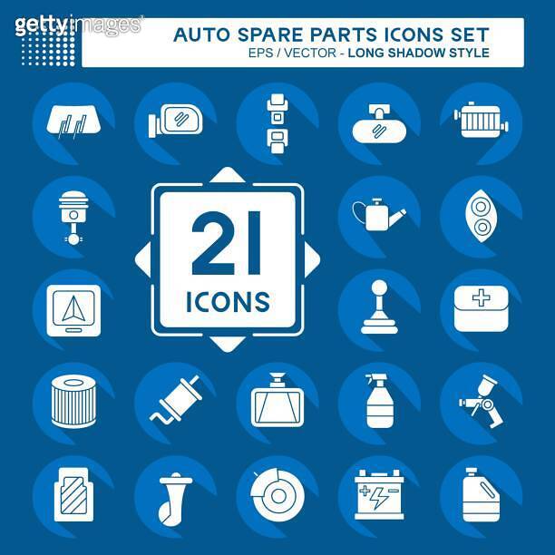 Icon Set Auto Spare Parts. related to Spare Parts symbol. long shadow ...
