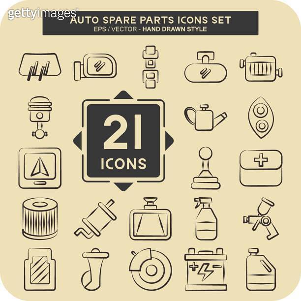 Icon Set Auto Spare Parts. related to Spare Parts symbol. hand drawn ...