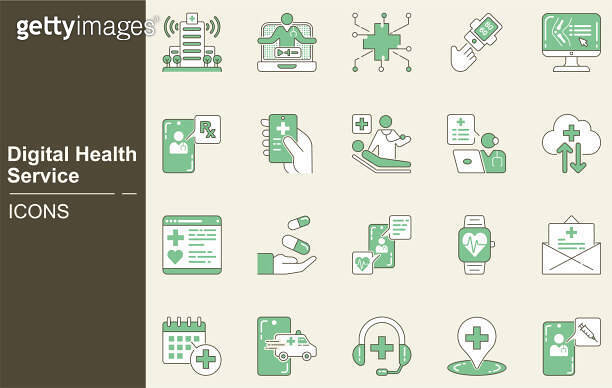 Digital Health Care Service icon set.Medicine technology, Future ...