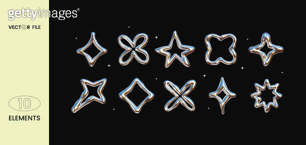 Vector illustration - Set of chrome Y2K elements. Trendy shapes with ...