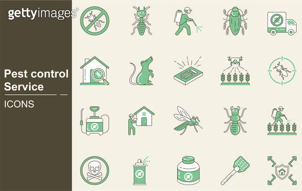 Pest control service icon set. insect, warning sign, extermination, bug ...