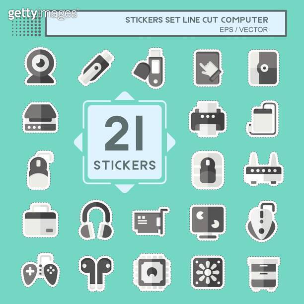 Sticker line cut Set Computer. related to Computer Hardware symbol ...