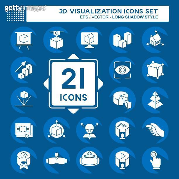 Icon Set 3D Visualization. related to 3D Visualization symbol. long ...
