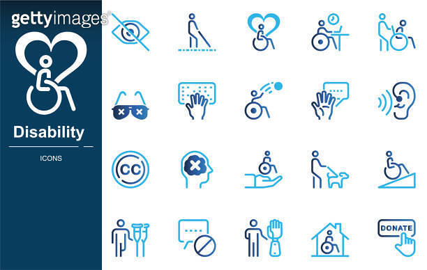 Disability icons set. ADA, Americans with Disabilities, wheelchair ...