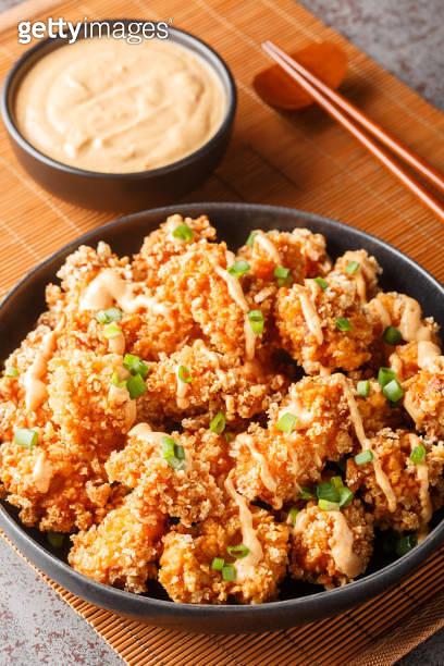 Crispy Fried Panko Breaded Chicken Chunks With Bang Bang Sauce And