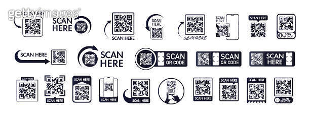 QR code scan icon set for mobile apps and payments. QR code scan for ...