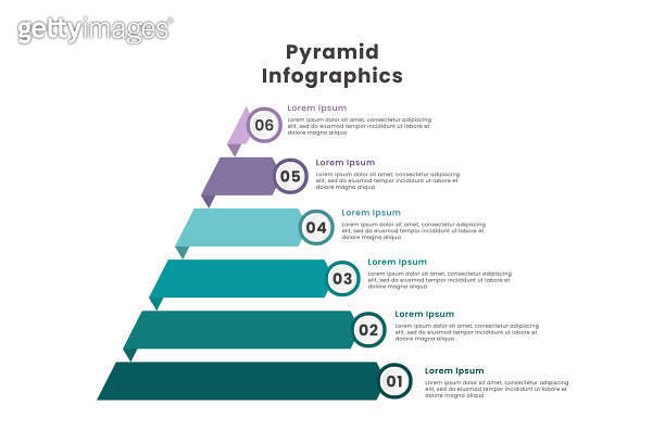 Flat Pyramid Infographic template design with six elements, steps and ...