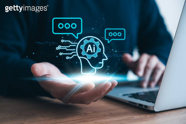 Concept Humans work together with artificial intelligence, humans use ...