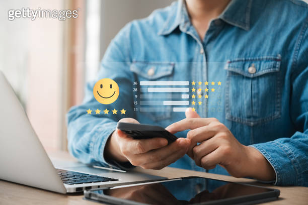 customer satisfaction survey concept business people use smartphone ...