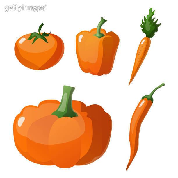 Orange vegetables set on white background. Vector illustration. Healthy ...