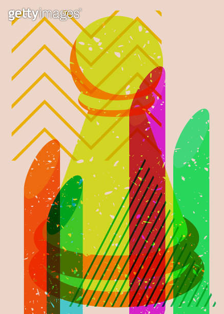 Colorful geometric shapes with pawn, chess piece. Object in trendy riso ...