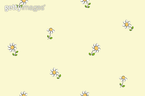 Seamless floral pattern, cute flower print with small sparse chamomile ...