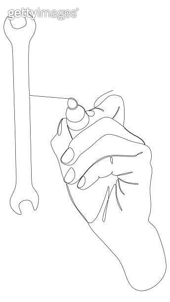 One continuous line of Wrench drawn with a pencil, felt tip pen. Thin ...