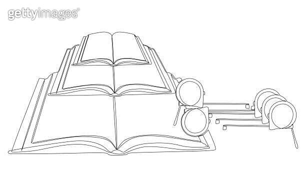 One continuous line of Book with Ruler tape. Thin Line Illustration ...