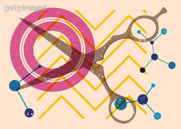 Risograph scissor with geometric shapes. Objects in trendy riso graph ...