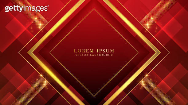 Red and golden square shape with sparkle glowing, lights elegant shine ...