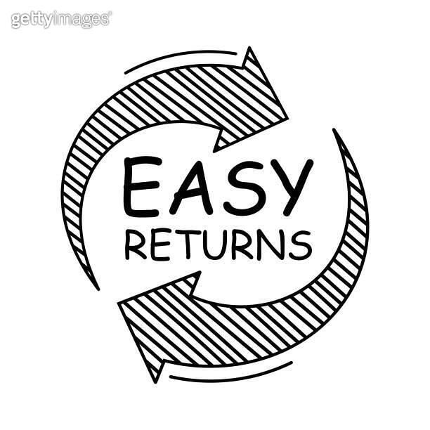 Easy Returns, Money Back Guarantee illustration in black style 이미지 ...