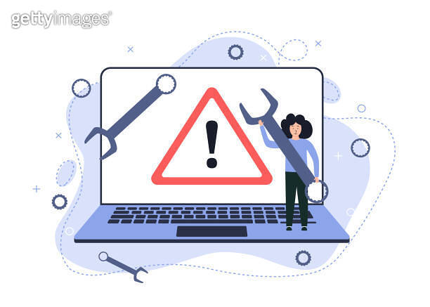 Illustration Of A Broken Laptop Error Warning Sign On The Screen
