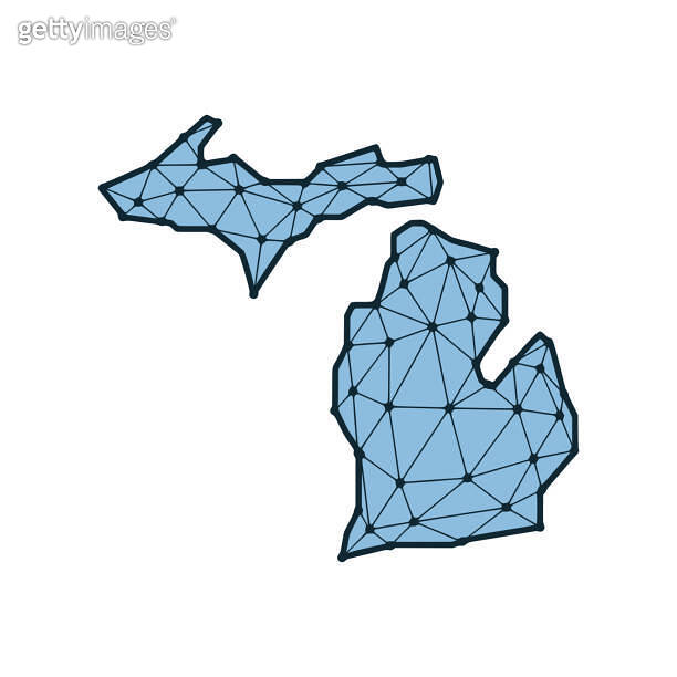 Michigan state map polygonal illustration made of lines and dots ...