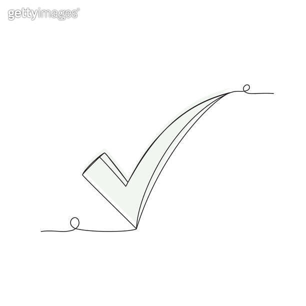 Continuous line drawing of check mark shape isolated vector ...