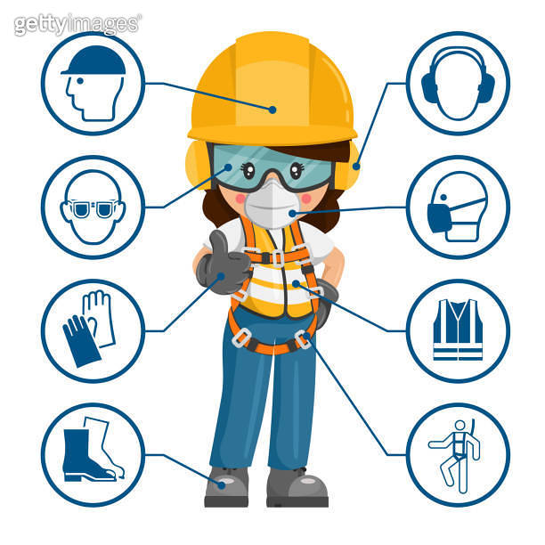 Construction woman industrial worker with personal protective equipment ...