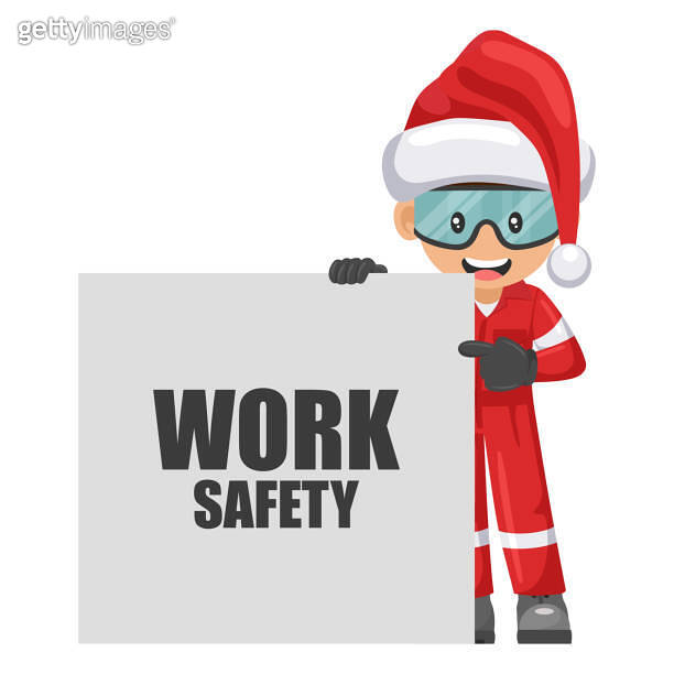 Industrial mechanical worker with Santa Claus hat and work safety ...