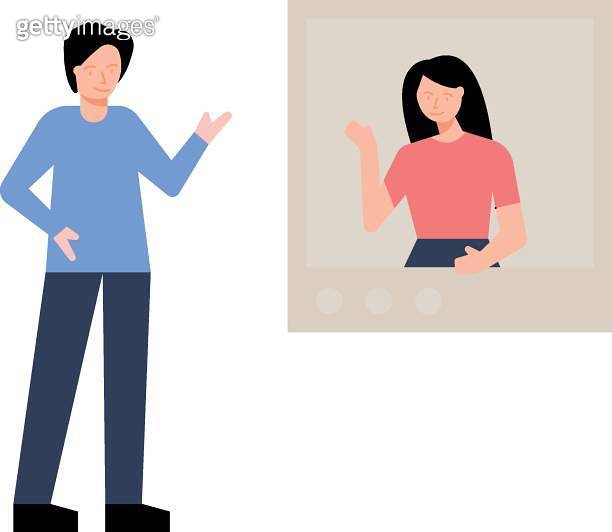 Boy and girl talking on video call. 이미지 (1483009450) - 게티이미지뱅크