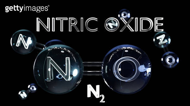 Nitric Oxide, NO, molecule model, chemical formula. Nitrogen oxide ...