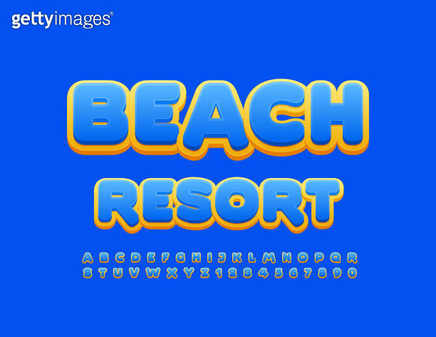 Vector modern logo Beach Resort. Blue and Yellow Alphabet Letters and ...