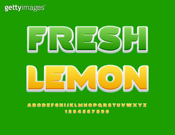 Vector creative emblem Fresh Lemon. Bright Alphabet Letters and Numbers ...