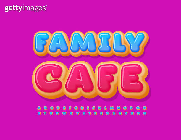 Vector cute advertising Family Cafe. Sweet Alphabet Letters and Numbers ...