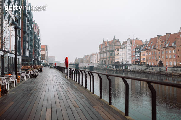 Beautiful Gdansk over the Motlawa river at fog. Poland (1472483855 ...