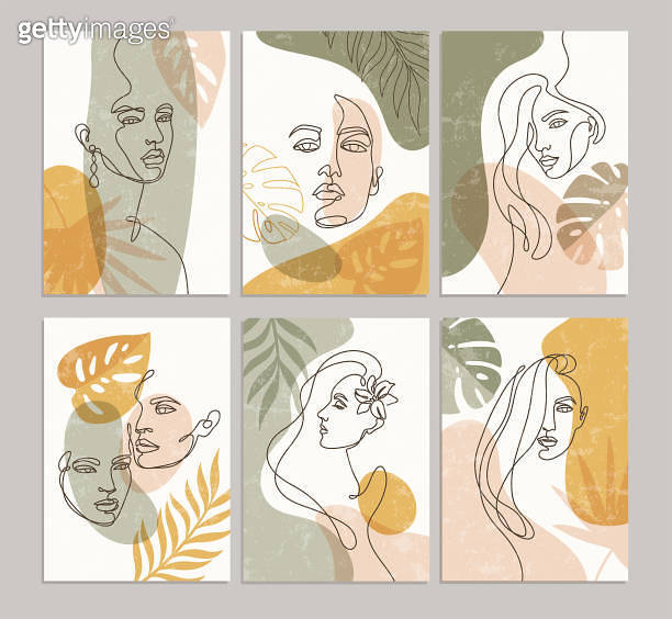 Abstract female portraits in the tropics. Set of elegant images in ...