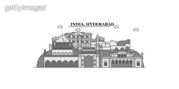 India, Hyderabad city skyline isolated vector illustration, icons ...