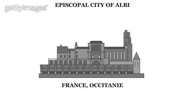 France, Albi Landmark city skyline isolated vector illustration, icons ...