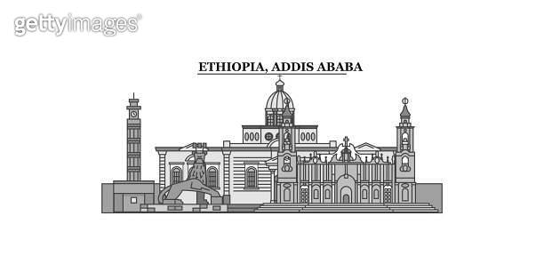 Ethiopia, Addis Ababa city skyline isolated vector illustration, icons ...