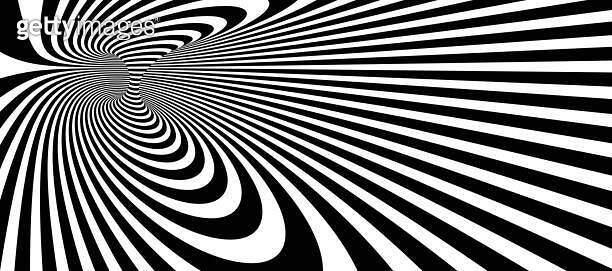 Op art distorted perspective black and white lines in 3D motion ...