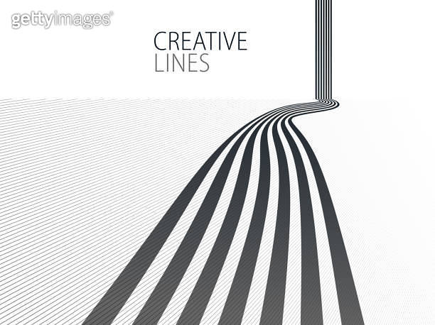 3D black and white lines in perspective abstract vector background ...
