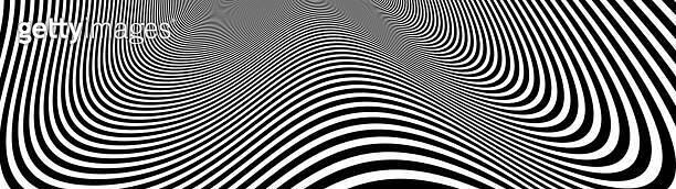 Op art distorted perspective black and white lines in 3D motion ...