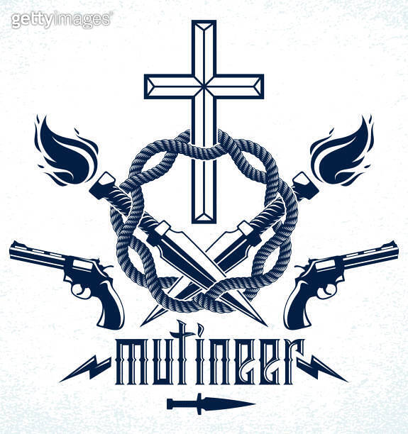 Gangster thug emblem or logo with Christian Cross, weapons and ...