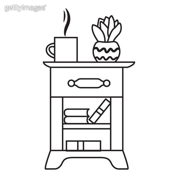 Nightstand outline icon.Thin line black bedside table with with a ...