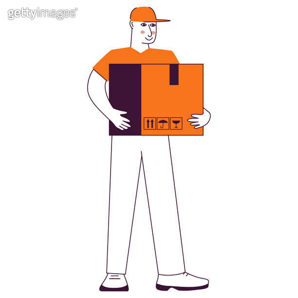 Man holding a package box.Delivery man.A postman with a box ...