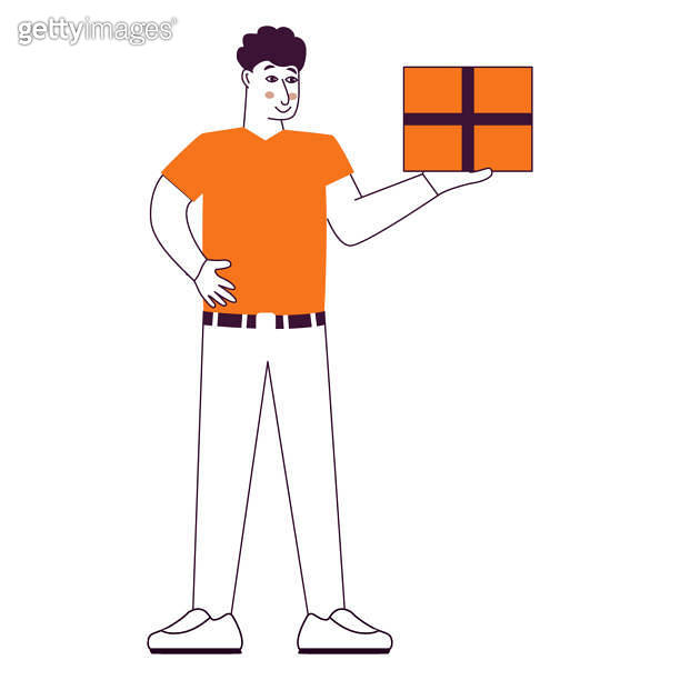 Man holding a package box.Delivery man.A postman with a box ...