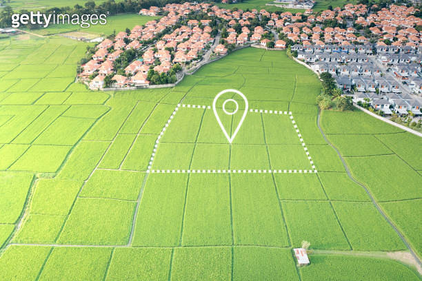 Land plot and identify registration symbol in aerial view. (1488312571 ...