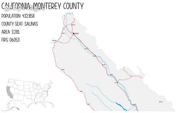 Large and detailed map of Monterey County in California, USA. 이미지 ...