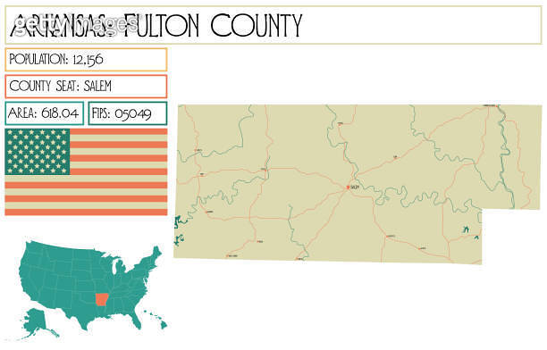 Map of Fulton County in Arkansas, USA. (1487044546) 일러스트, 무료 일러스트 - 게티이미지뱅크
