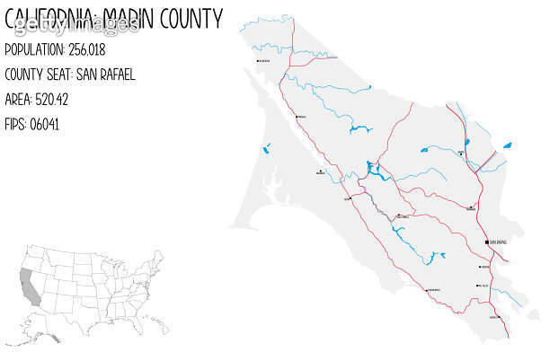 Large and detailed map of Marin County in California, USA. (1629192615 ...