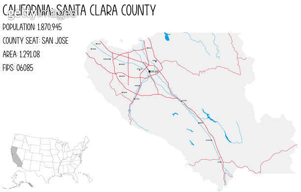 Large and detailed map of Santa Clara County in California, USA ...