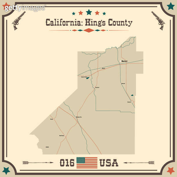 Large and accurate map of Kings County, California, USA with vintage ...